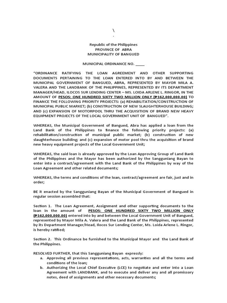 Bangued Loan Agreement Ratification | PDF | Loans | Banks