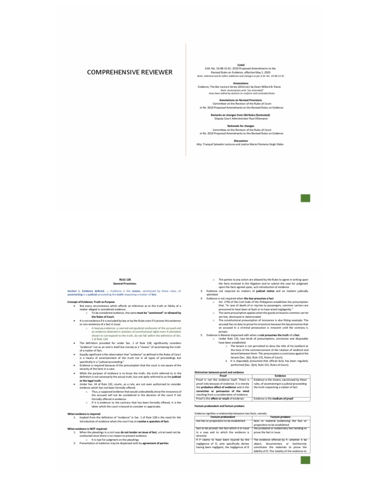 2020 Revised Rules on Evidence Overview | PDF | Evidence (Law ...