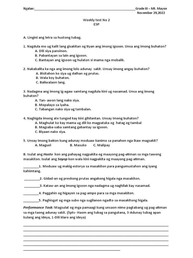 Weekly Test - 2nd Quarter - Week2 | PDF