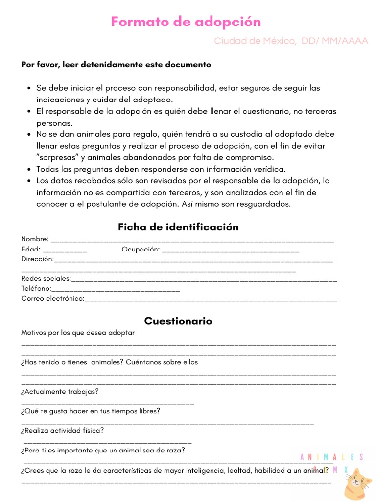 Formato de Adopción | PDF | Adopción | Cuestionario