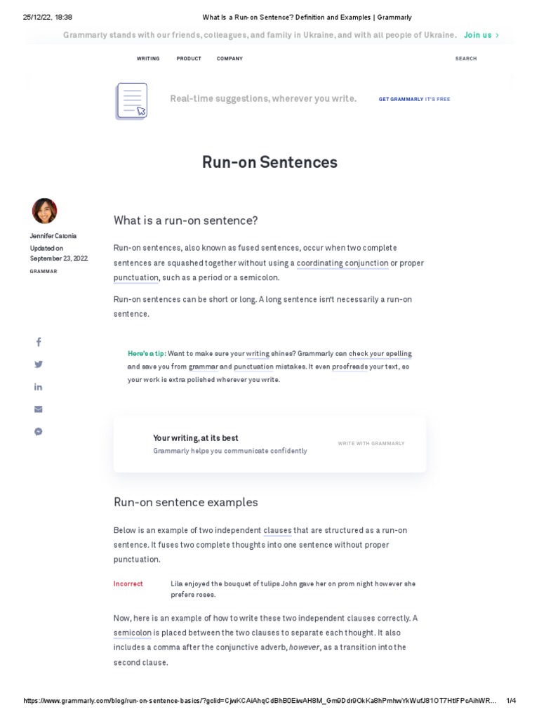 What Is A Run-On Sentence - Definition and Examples - Grammarly | PDF ...