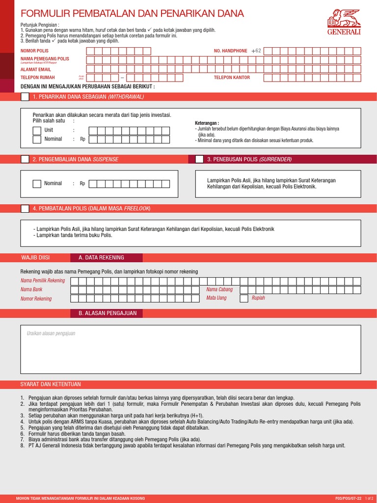 Formulir Pembatalan Dan Penarikan Dana TERBARU | PDF