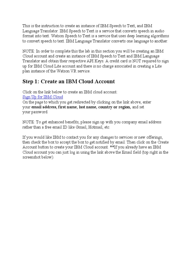 Create IBM Speech & Language Services | PDF | Speech Recognition | Login