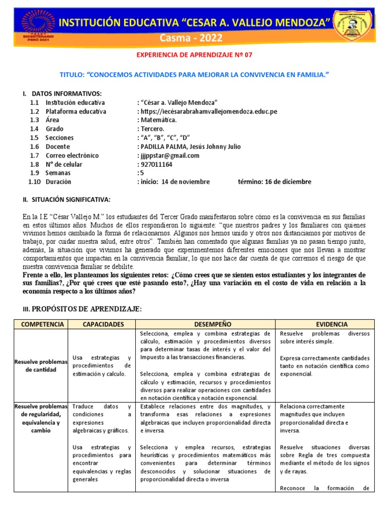 EXPERIENCIA DE APRENDIZAJE #07 Tercero | PDF | Histograma | Funcion exponencial