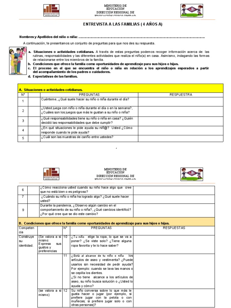 Matriz de Preguntas Entrevista PP - FF 4 Años Final | PDF | Aprendizaje ... Matriz de Preguntas Entrevista PP - FF 4 Años Final | PDF | Aprendizaje ...