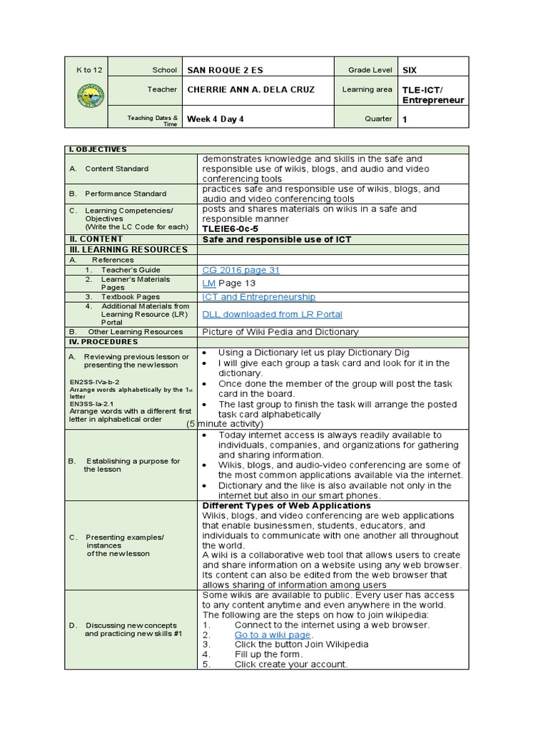 Dlp Safe And Responsible Use Of Ict Pdf Wiki Internet