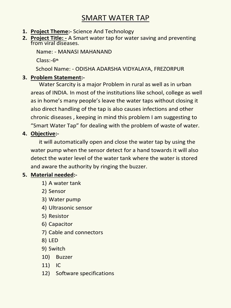 SMART WATER TAP (Synapsis) | PDF