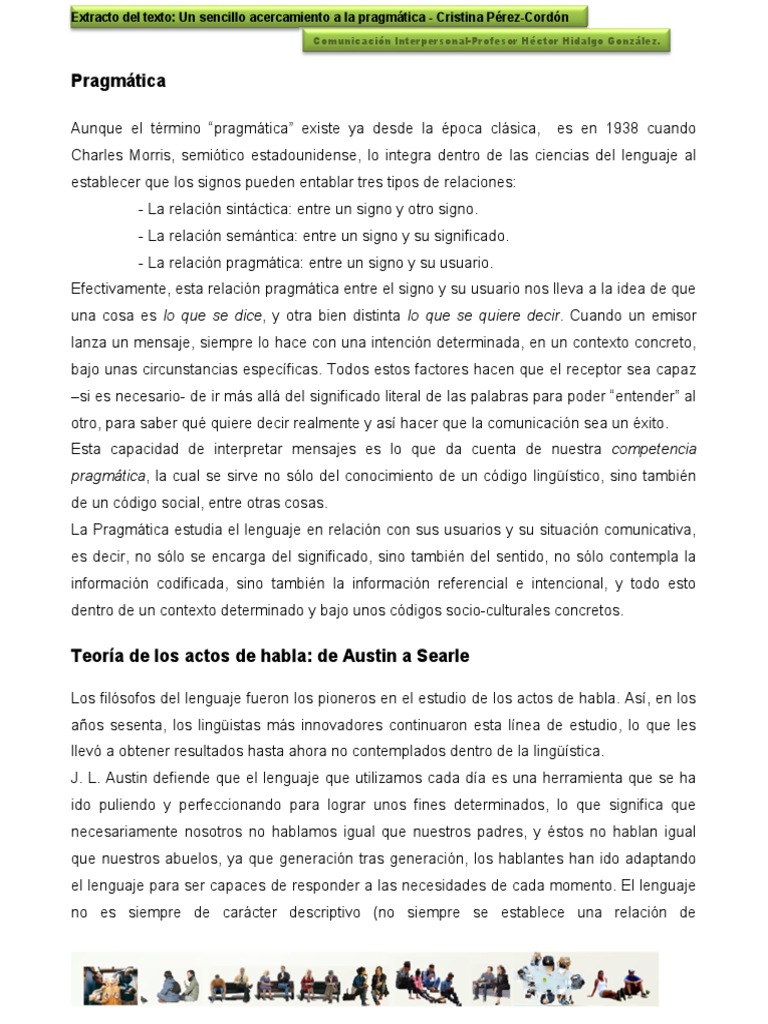 Pragmática y Actos de Habla: Teoría y Ejemplos | PDF | Comunicación | Comunicación humana