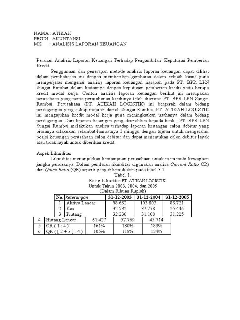 (Pert. 11) Tugas Atikah Analisis Laporan Keuangan | PDF | Pengelolaan Keuangan & Uang ...