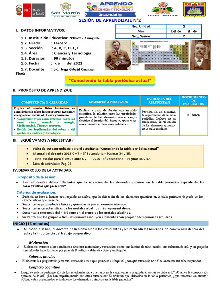 Sesión 2 - Unidad 3 - 3ro - CyT - 2022 | PDF | Tabla periódica | Química