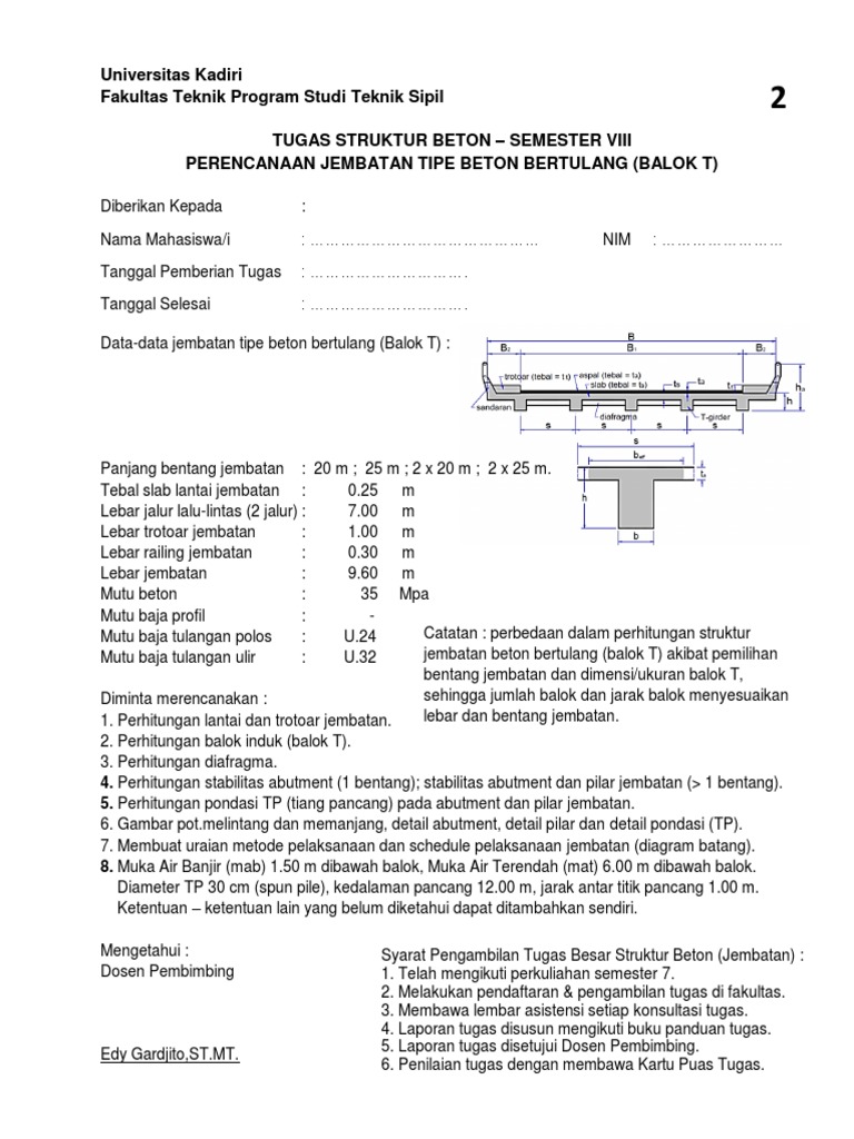 Perencanaan Jembatan Balok T Beton | PDF