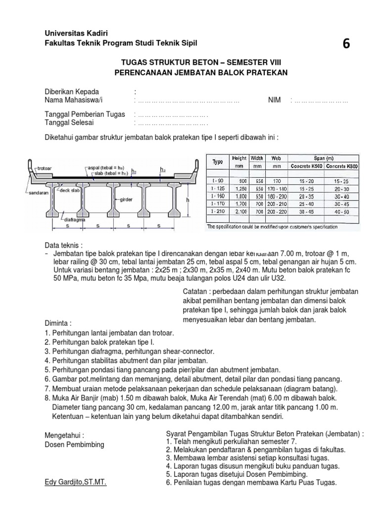 6 Tugas Struktur Beton - Jembatan Balok Pratekan Rev. | PDF