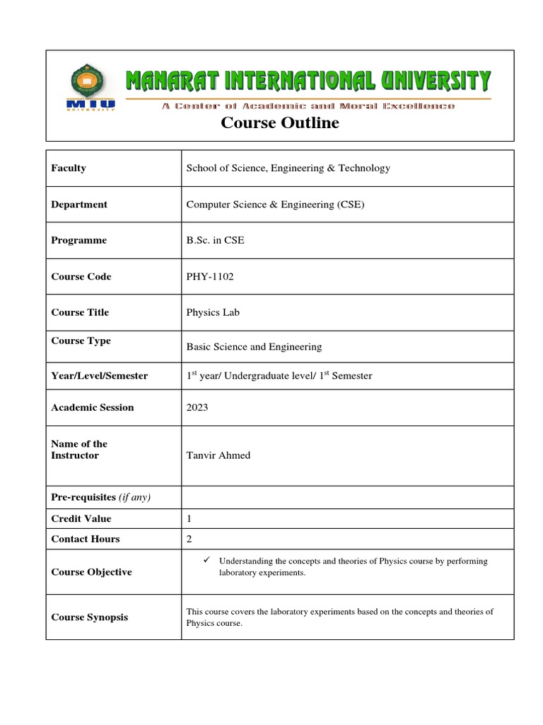 Physics Laboratory Experiments: Mapping Concepts to Program Outcomes ...