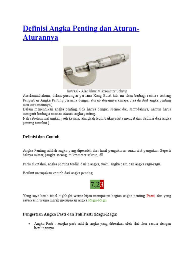 Angka Penting Definisi Dan Aturan | PDF | Metode & Bahan Ajar