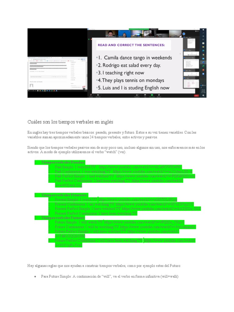 Los Tiempos Verbales En Inglés Explicados De Forma Sencilla Pdf