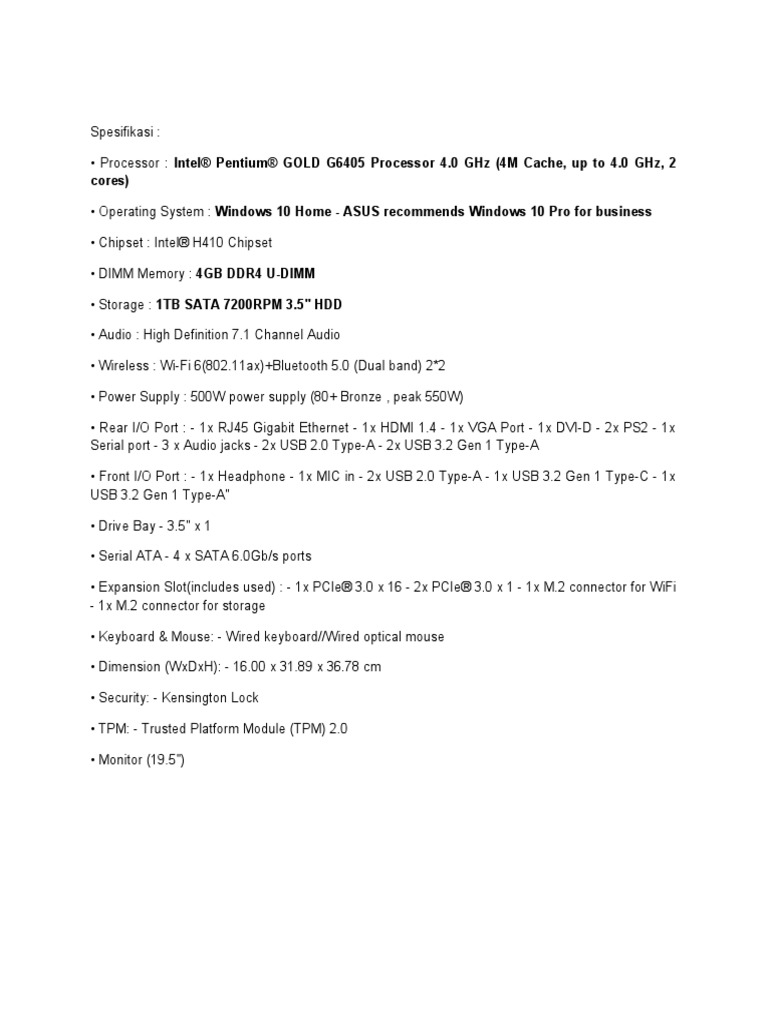 Spesifikasi PC | PDF