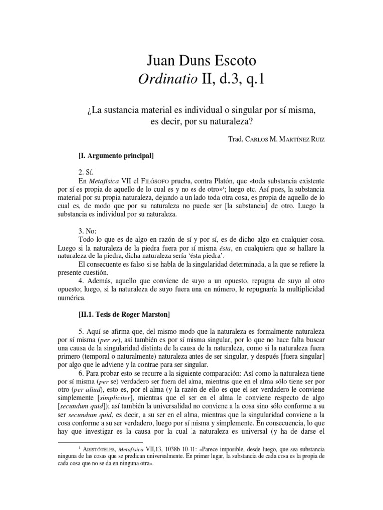 Juan Duns Escoto Ord II, d3 Q 1 Sobre La Individuación de Las ... Juan Duns Escoto Ord II, d3 Q 1 Sobre La Individuación de Las ...
