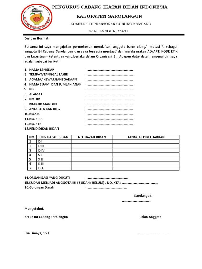 Formulir Pendaftaran Anggota Baru | PDF