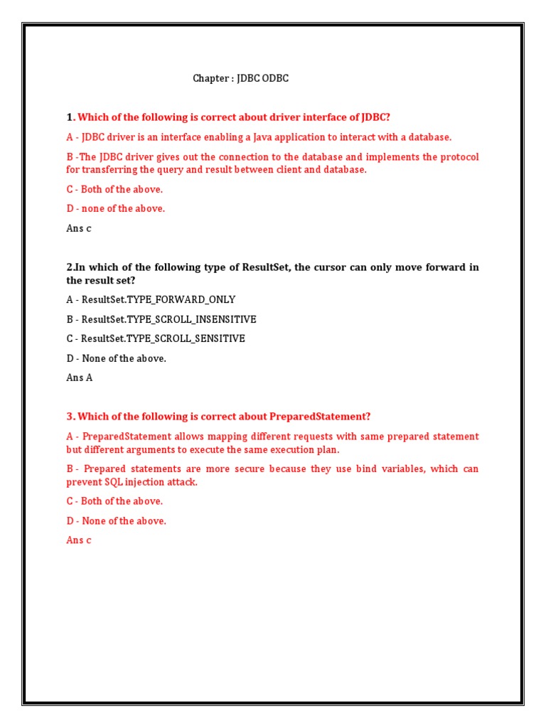 JDBC MCQs | PDF | Databases | Software