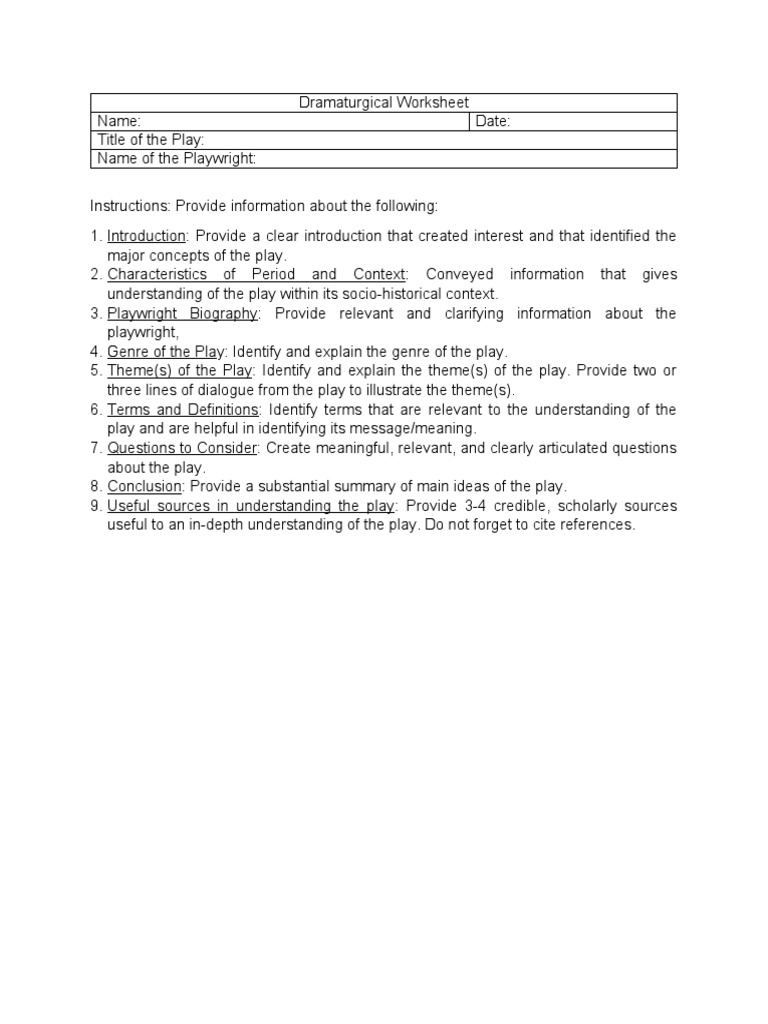 Dramaturgical Worksheet Template | PDF