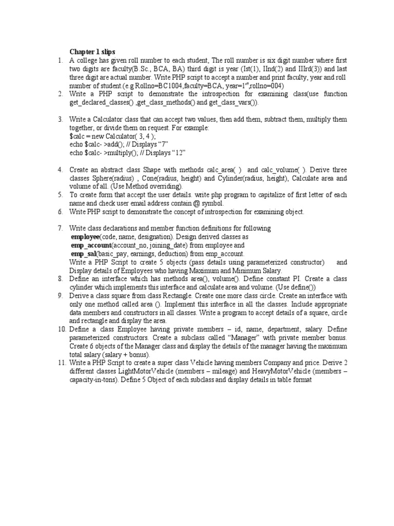 Chapter 1 Slips | PDF | Class (Computer Programming) | Method (Computer ...