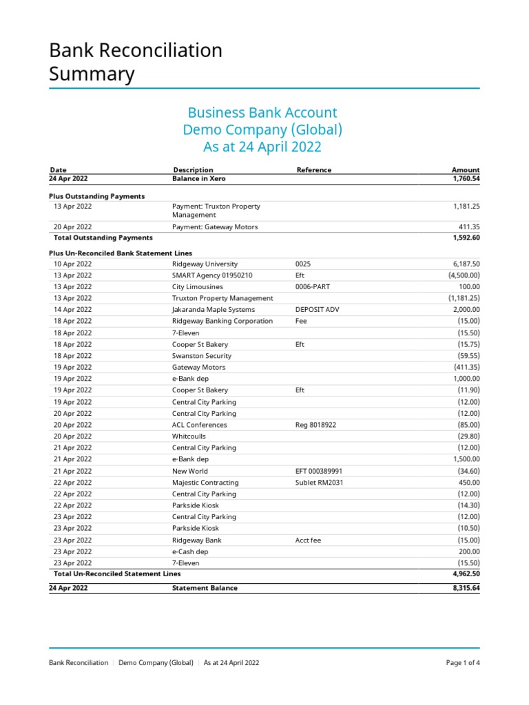 Bank Reconciliation for Demo Company | PDF | Corporations | Service ...