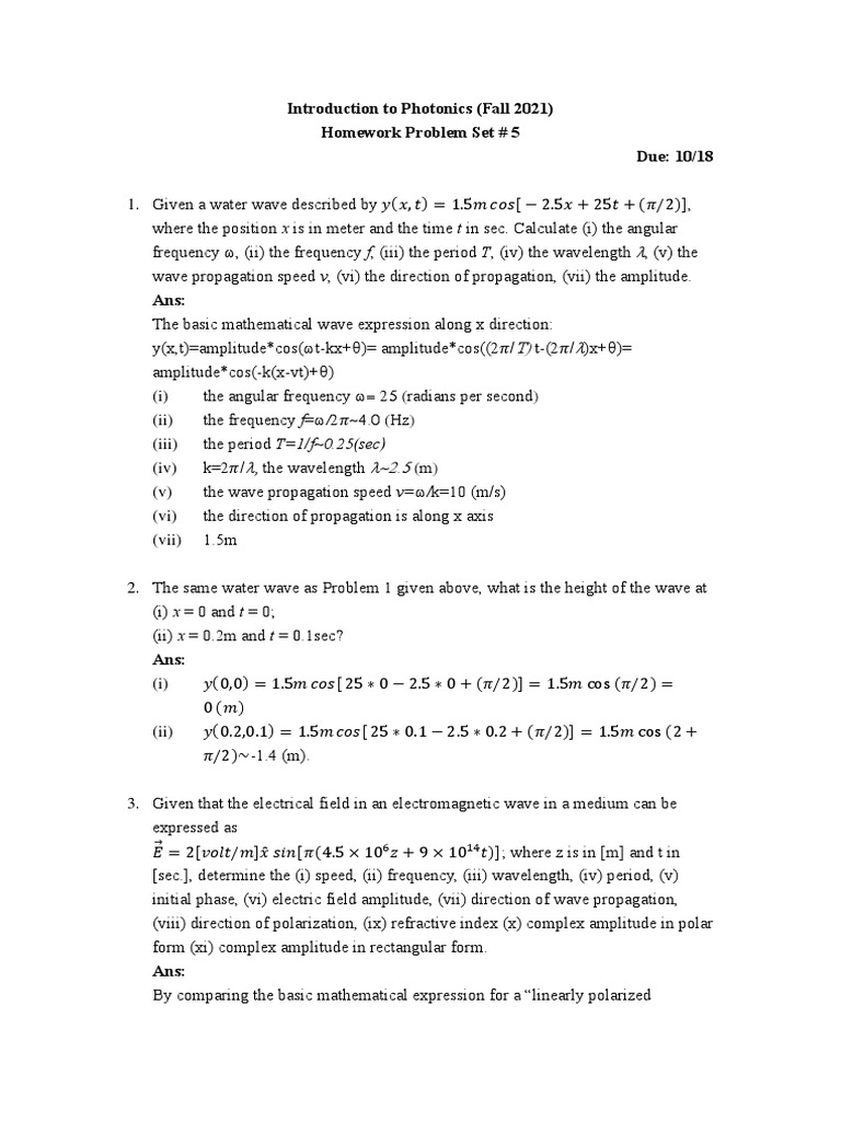 IP21 HW5 SOL Revised | PDF | Wavelength | Waves