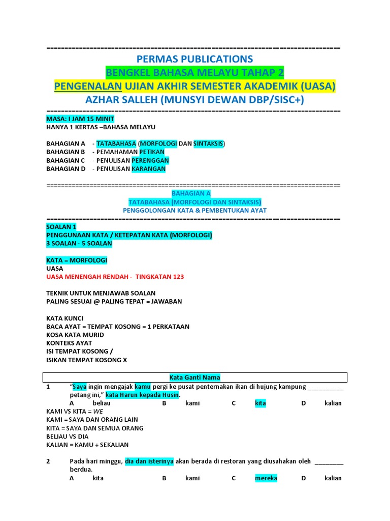 Bengkel BM Uasa Tahap 2 - Jawaban | PDF