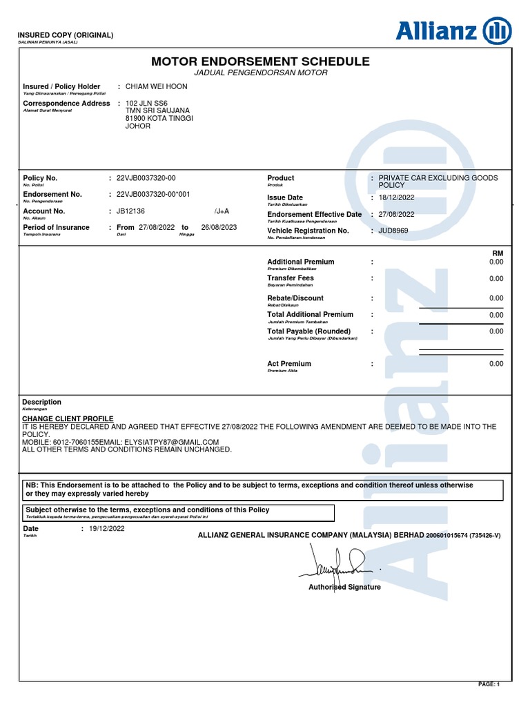22VJB0037320-00 Endorsement Schedule 2022 | PDF | Insurance | Government