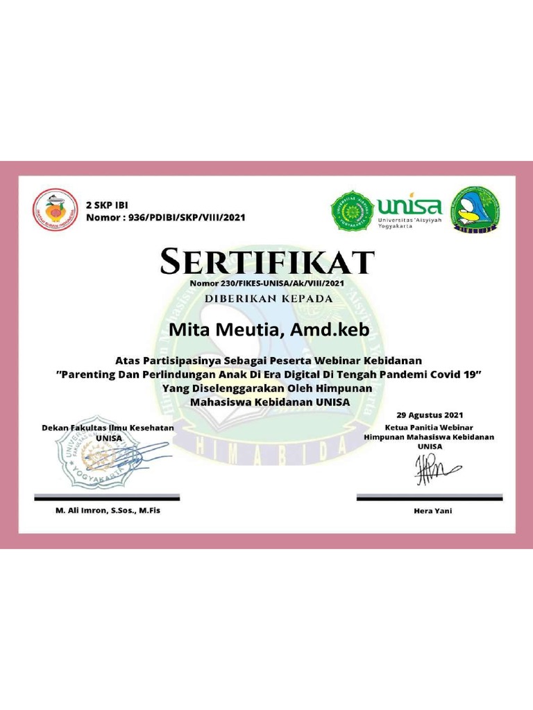 SERTIFIKAT Mita Meutia, Amd - Keb | PDF