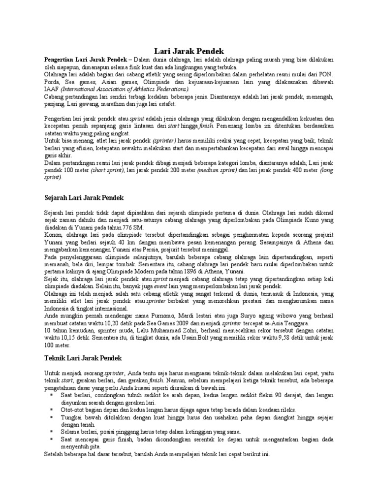 Teknik dan Sejarah Lari Sprint | PDF