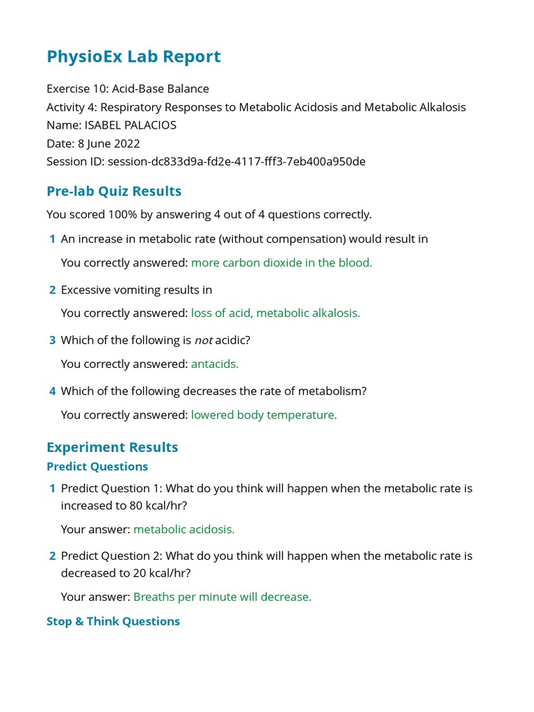 PhysioEx Exercise 10 Activity 4 | PDF | Physiology | Medical Specialties