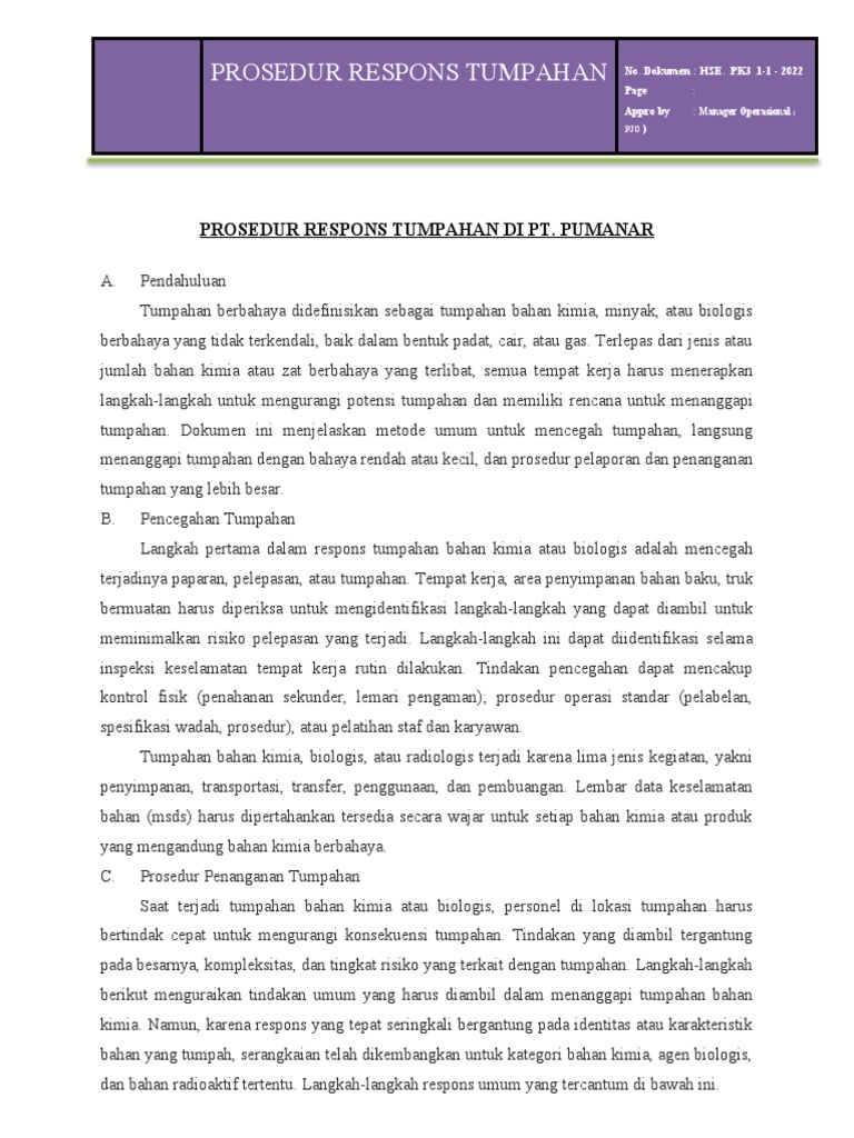 Prosedur Respon Tumpahan | PDF