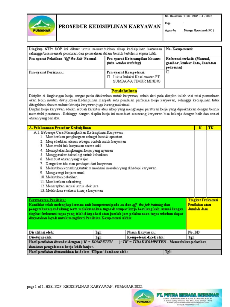 Sop Prosedur Mendisiplinkan Karyawan | PDF
