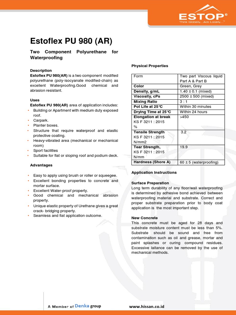 ESTOP TDS - Estoflex PU 980 (AR) R1 | PDF | Concrete | Polyurethane