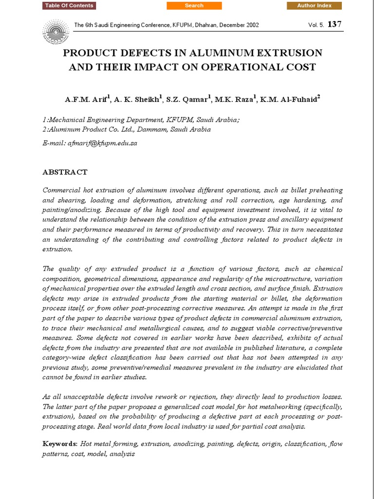 Defect in Alum Extrusion Journal | PDF | Extrusion | Fracture