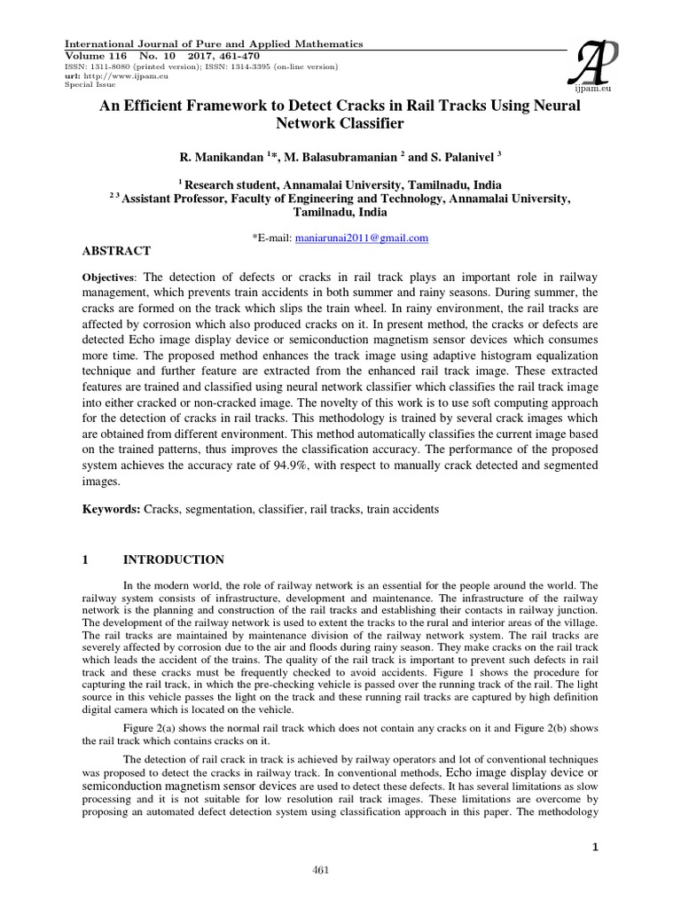 An Efficient Framework To Detect Cracks in Rail Tracks Using Neural Network Classifier | PDF ...