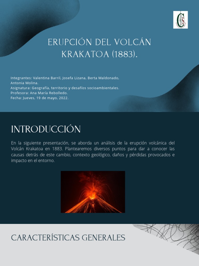 Presentación Erupción Del Volcán Krakatoa 1883 | PDF | Tipos de erupciones volcánicas | Volcán