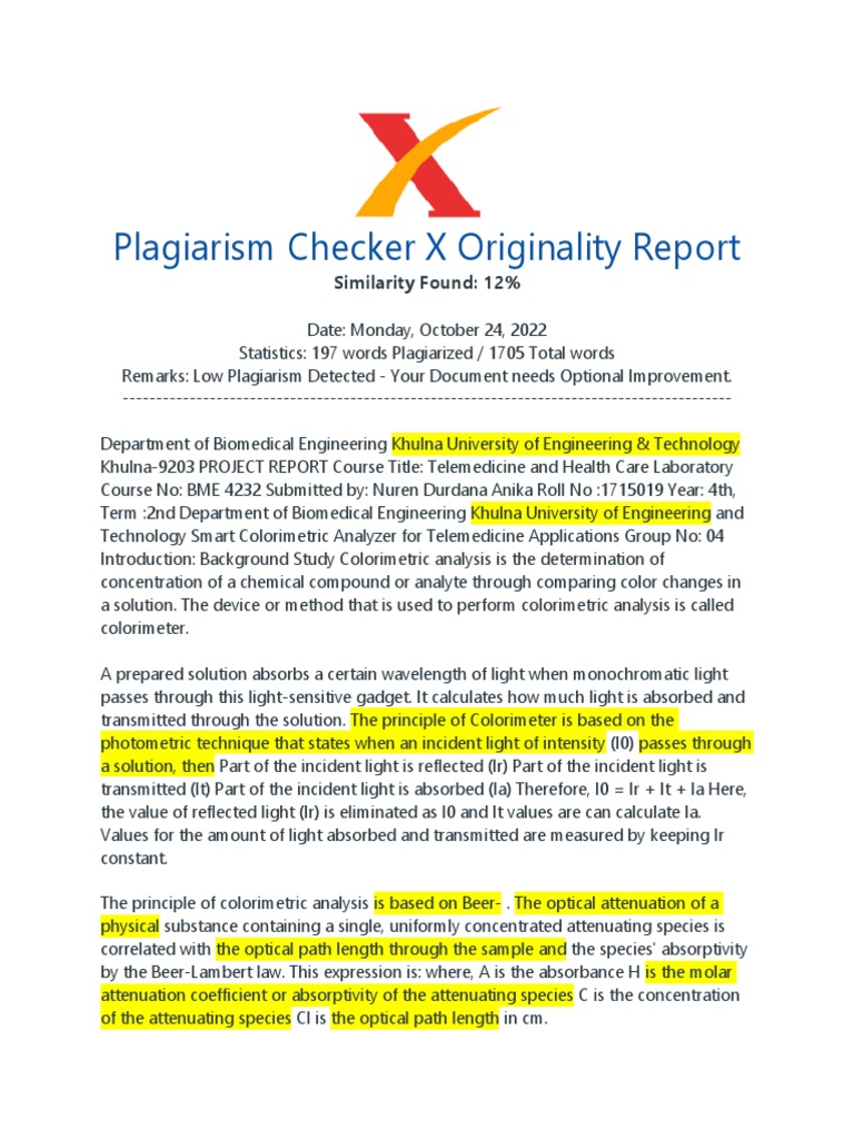 Plag - Report | PDF | Color | Absorbance