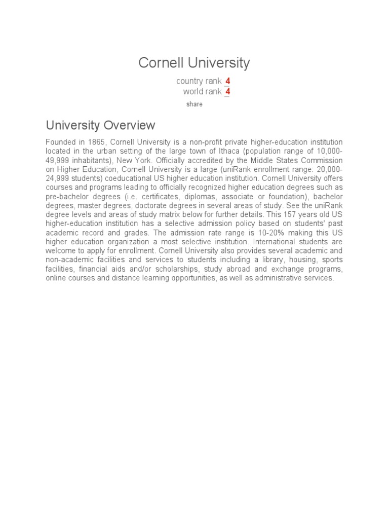 Cornell University Overview and Rankings | PDF