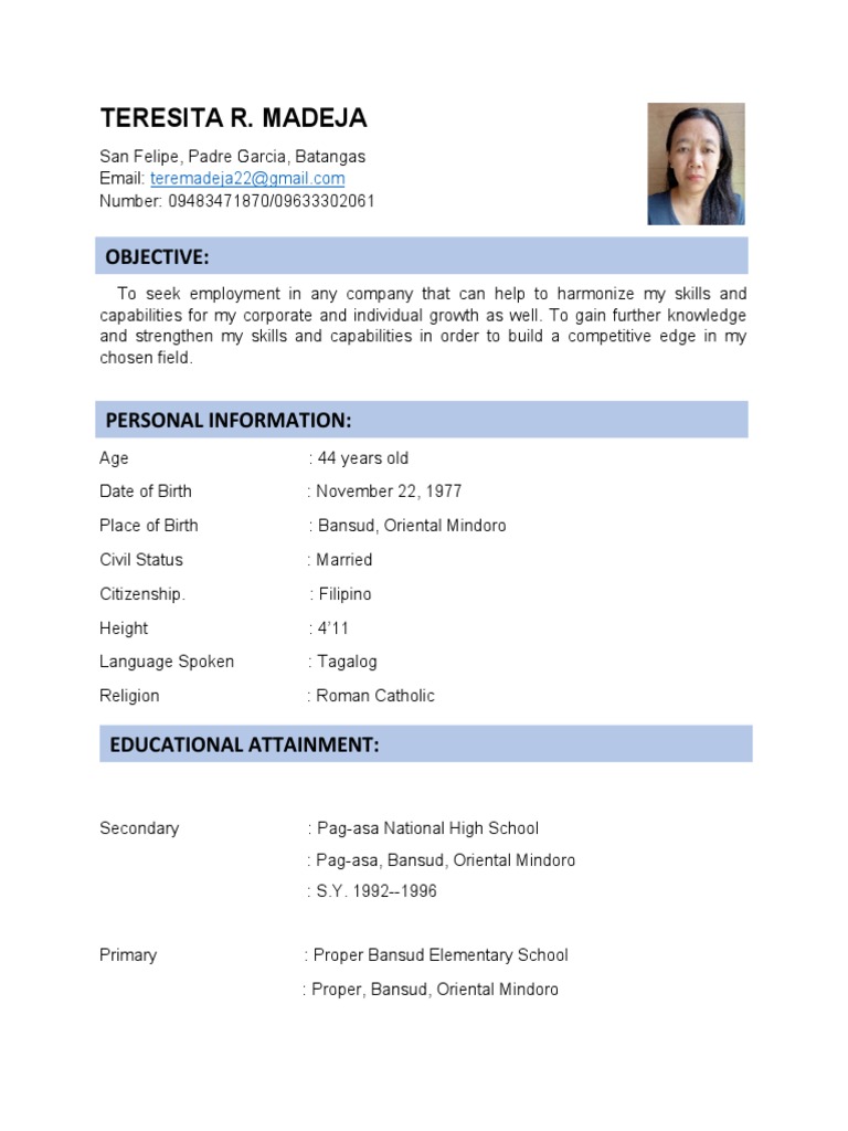 Teresita Madeja resume | PDF