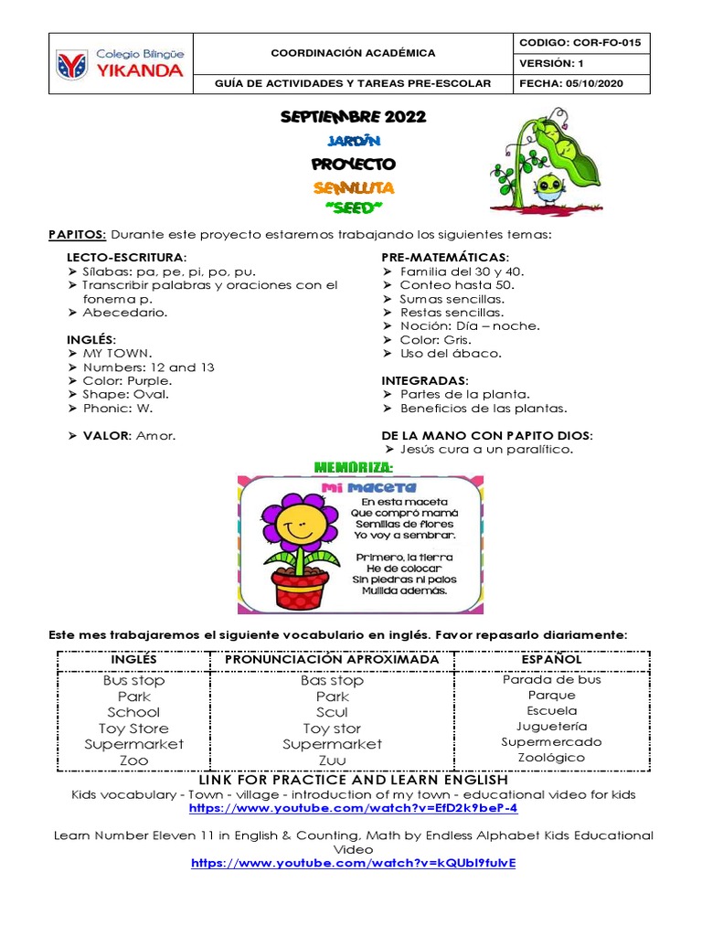 Guía de Actividades y Tareas Jardín | PDF | Cognición | Escritura