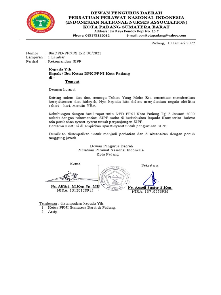 Surat Permohonan Rekom SIPP | PDF