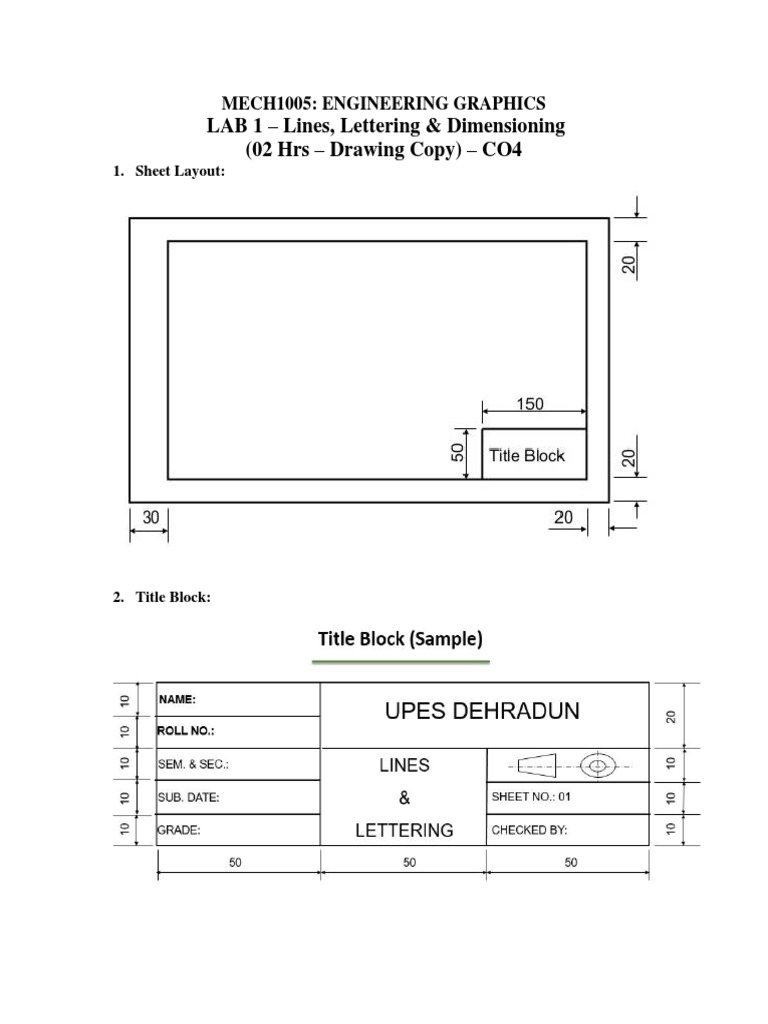 Lab 1 Lines, Lettering and Dimensioning | PDF | Drawing | Geometry