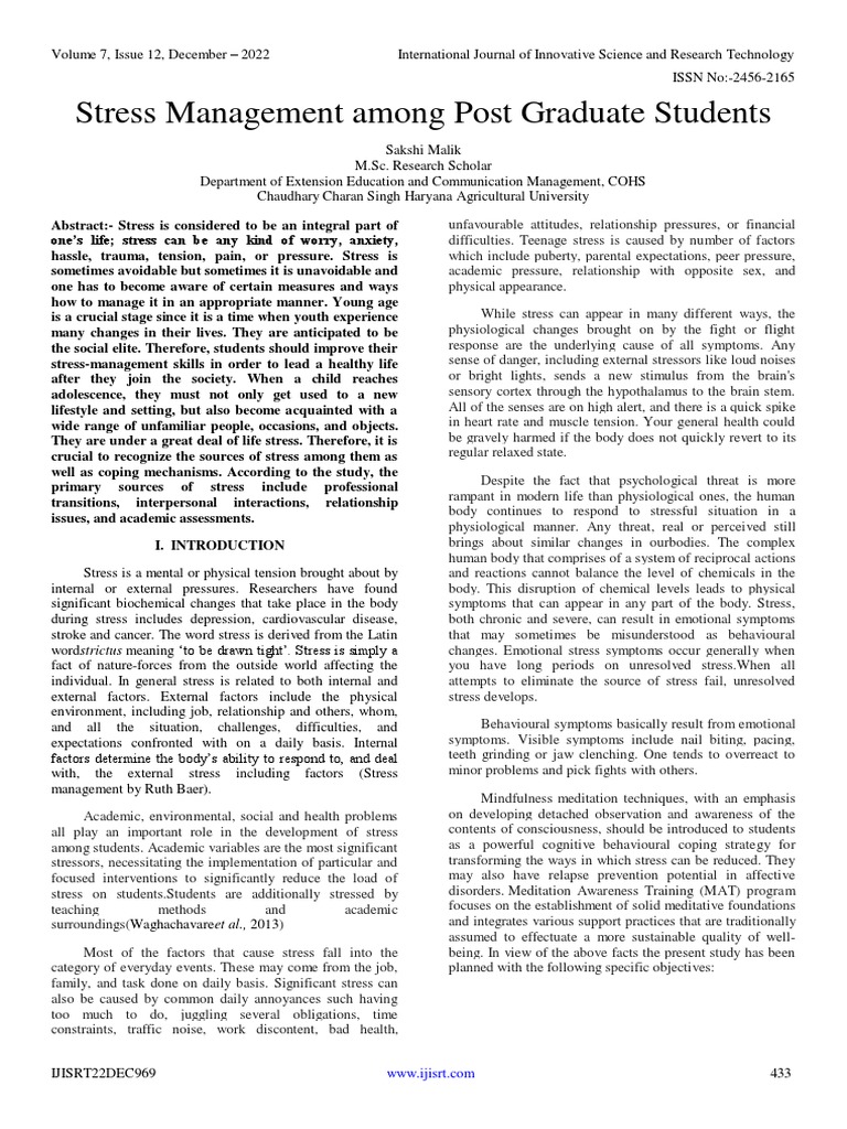 Stress Management Among Post Graduate Students | PDF | Stress (Biology ...
