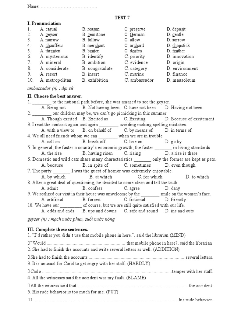 TEST 2 (Chuyên đề) | PDF