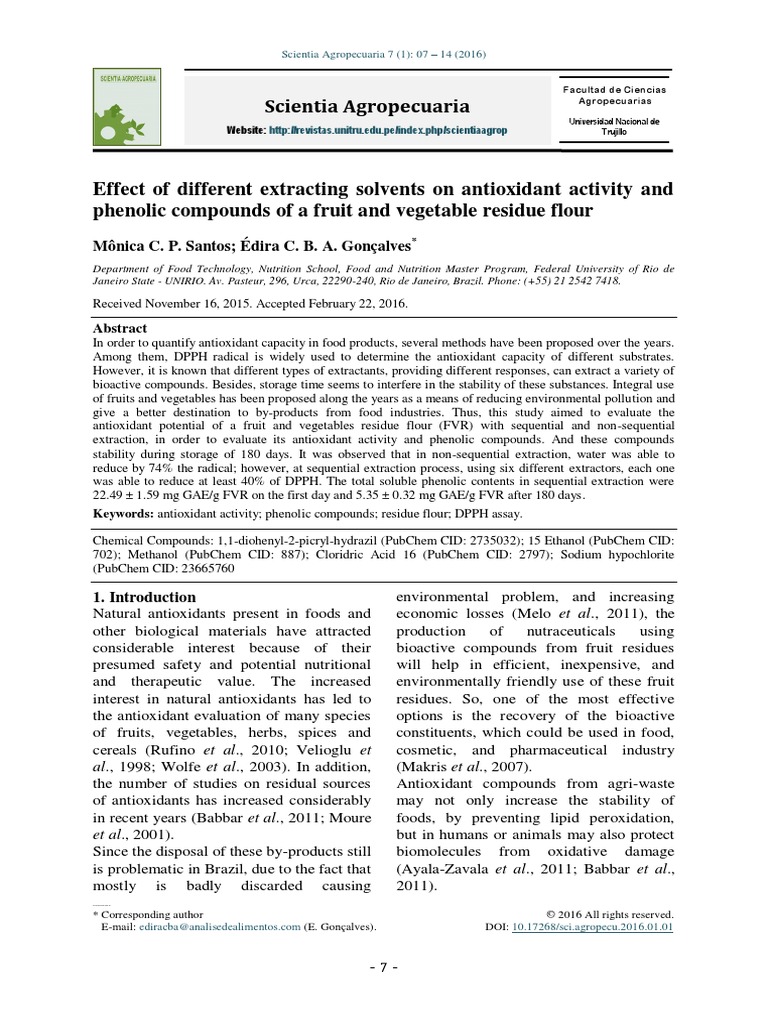 Effect Of Different Extracting Solvents On Antioxidant Activity And