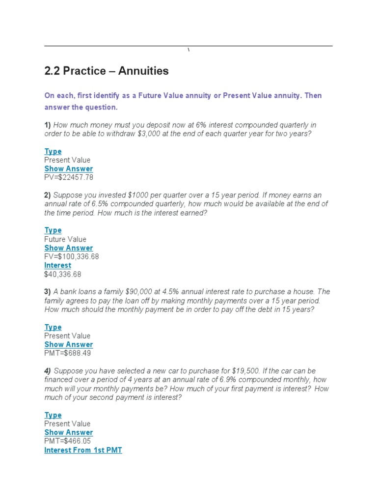 Annuity Questions | PDF | Interest | Present Value
