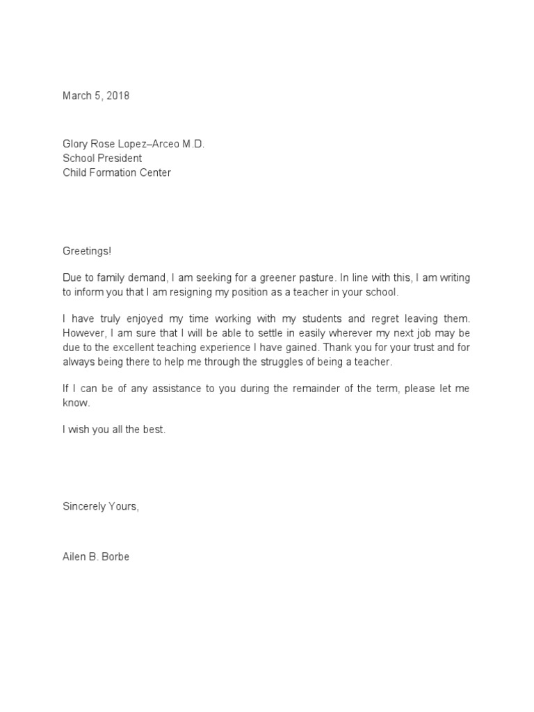 Resignation Letter | PDF | Wellness