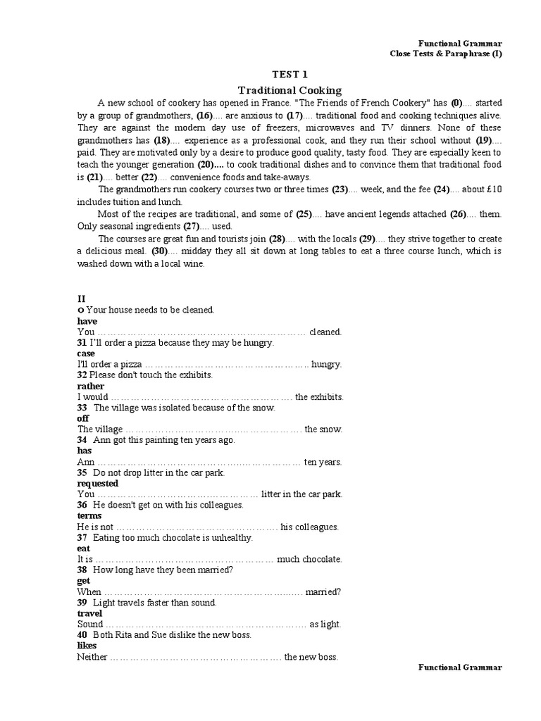 FG Close Tests Paraphrase I | PDF